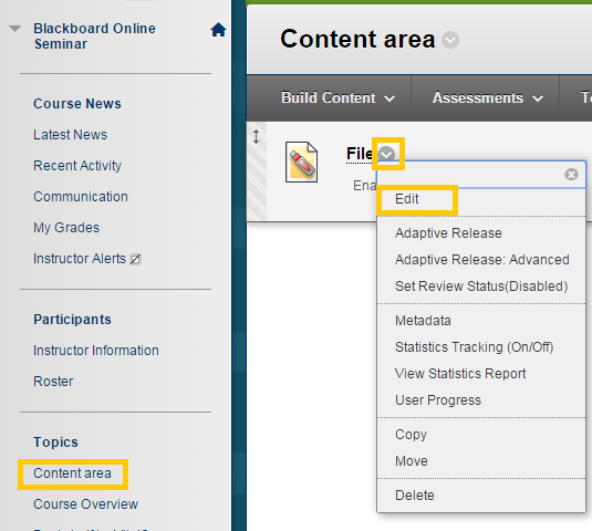 Add/Edit/Remove File(s) | The American College of Greece – Blackboard